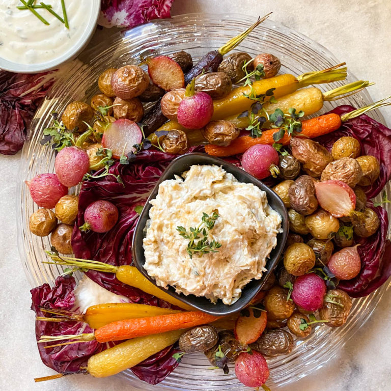 Roasted Vegetables with Onion Dip and Herbed Ricotta | Thirsty Radish